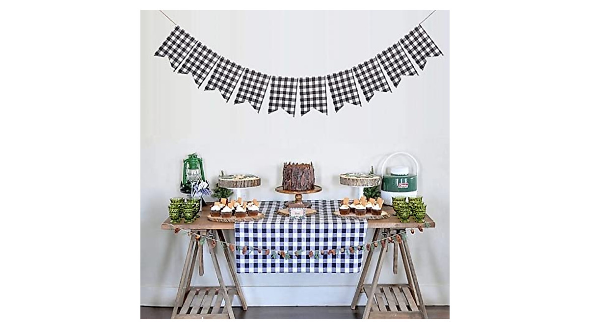 FAKTEEN Buffalo Check Banner for Christmas & Parties - Rustic Decor