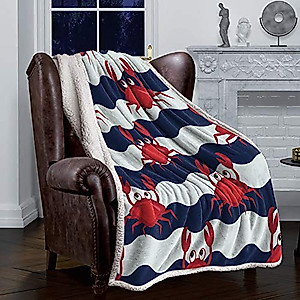 Big buy store Sherpa Flannel Throw Blankets Red Crab Luxury Plush Thick Blanket Reversible Soft Warm Bed Blanket for Couch Sofa Blue Chevron Zig Zag 40 x 50 inch