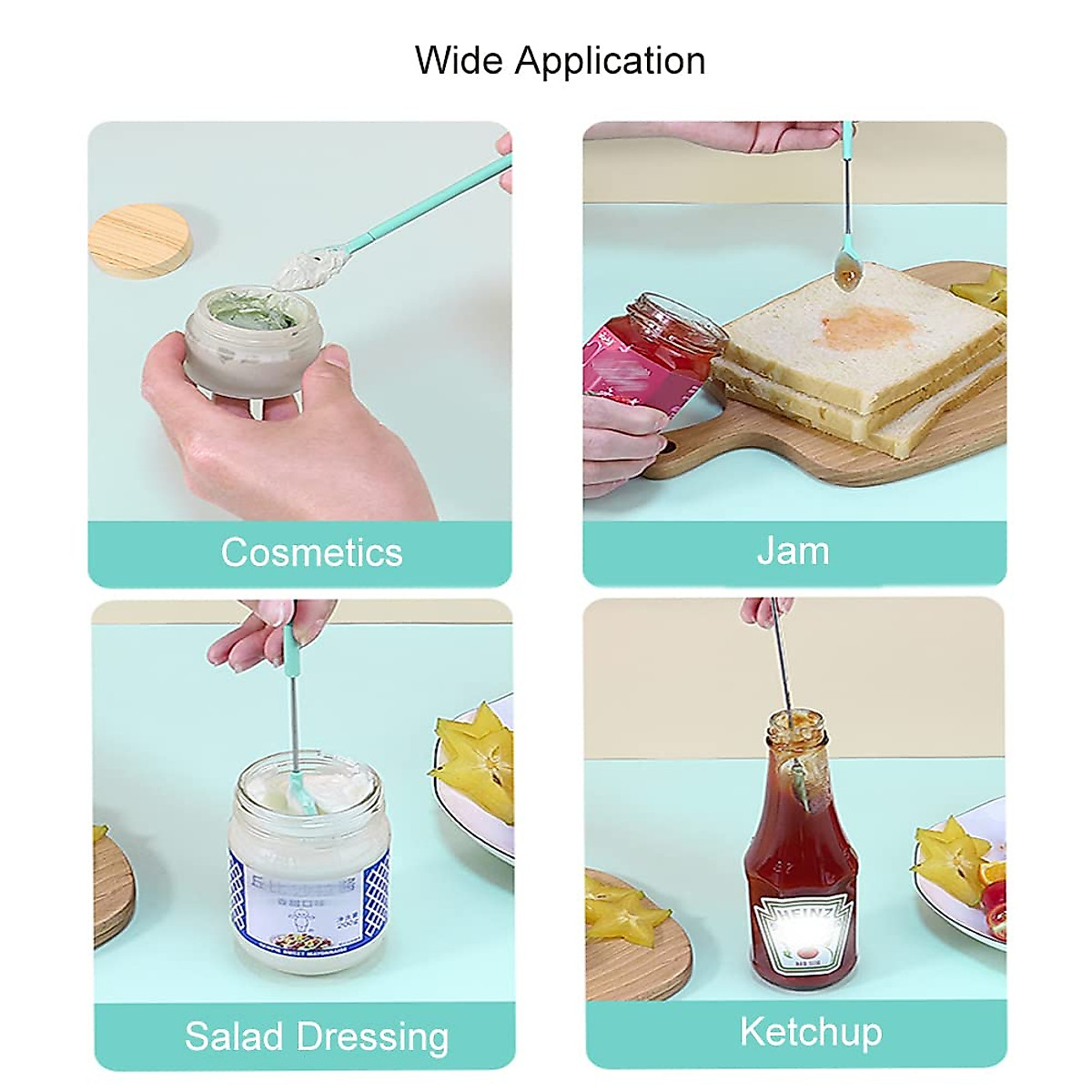 Suntchen Mini Silicone Spatula Set Stretchable Makeup Spatulas Small Scooper and Spoon 2-in-1Tiny Spatula for Kitchen Bottle Beauty Jar, Adjustable Size and Reusable, 3Pcs