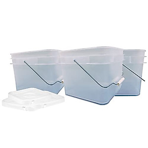 House Naturals 2 Gallon Square Food Grade Bucket Container Pail with Lid Metal Handle (Pack of 3) Made in USA