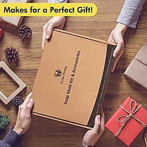 Soap Molds Making Kit with Wooden Cutter Measuring Box (44oz Purple Silicone) | for Adults, Melt and Pour or Cold Process, 100pc Bags, Stainless Steel Wavy & Straight Slicer