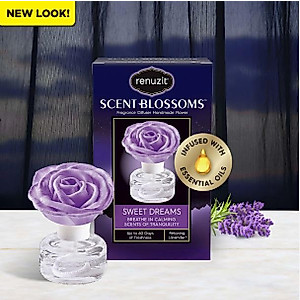 Renuzit Scent Blossoms Fragrance Diffuser with Handmade Flower Variety 3 Pack, Sweet Dreams Relaxing Lavender (2) Pure Refresh Ocean Breeze (1) Made with Essential Oils, Bonus Party-pom Tissue Packet