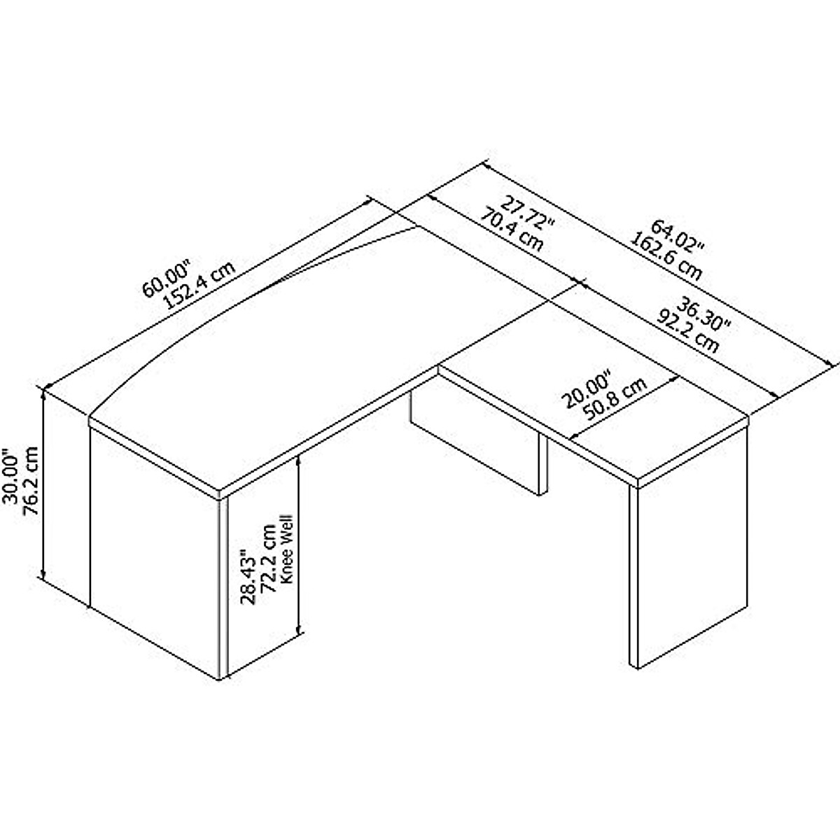 Bush Business Furniture Echo L Shaped Bow Front Desk in Gray Sand