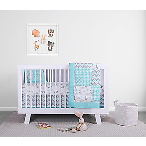 BabyFad Animal Print Turquoise 9 Piece Baby Crib Bedding Set 100% Cotton
