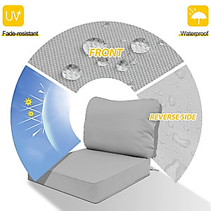 AAAAAcessories Outdoor Deep Seat Cushions for Patio Furniture, Waterproof Replacement Patio Chair Cushions, 23.5 x 25.5 x 5 + 23.5 x 19 Inch, Gray