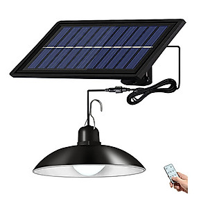 Aolyty Solar Pendant Light with Remote Control Dimmable Shed Light Waterproof Solar Powered Hanging Wall Light for Garden Yard Corridor Walkway Pathway Garage Driveway (Warm Light)