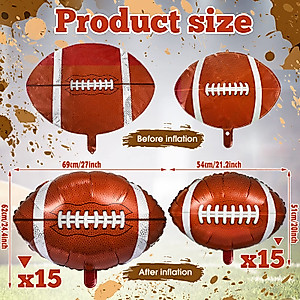 30 Pieces Large Football Foil Balloons for Football Party Decorations 27 Inches, 22 Inches Football Shaped Aluminum Foil Balloons Rugby Balloons for Sports Theme Birthday Party Favors
