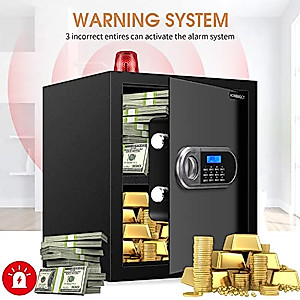 1.5 Cubic Feet Home Safe Fireproof Waterproof, Digital Home Security Safe Box with Electronic Keypad & Keys, Personal Home Safe for Firearm Medicine Money Documents Valuables