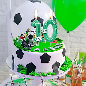 Green Soccer 10th Birthday Candles Number 10 Candle Cake Topper Green Soccer Party Decorations Happy 10th Birthday Cake Decorations for Boys Girls Kids Sporty Green Soccer Party Supplies