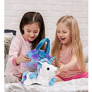 DolliBu Purple Unicorn Bags Collection Set of 3 - Blue and Purple Unicorn Stuffed Animal Purse Bags for Girls, Removable Unicorns in Sequin, Furry Handbags for Dress Up