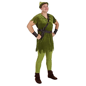 Adult Classic Peter Pan Costume Mens, Fantasy Neverland Lost Boy Green Halloween Outfit S