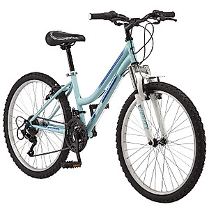 Pacific Mountain Sport Youth/Adult Hardtail Mountain Bike, Boys and Girls, 24-Inch Wheels, 18 Speed Twist Shifters, Front Suspension, Steel Frame, Light Blue