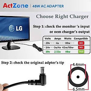 DC 19V Power Cord TV Charger for LG Electronics 19" 20" 22" 23" 24" 27" LED LCD Monitor Widescreen HDTV 24M47H-P 24MP55HQ, Samsung 32" J5205 J5003 H5000 UN32J4000 UN32J4000AF UN32J5205 A4819-FDY