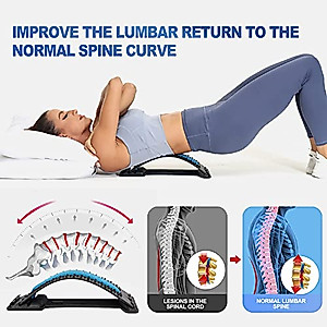 Magic Back Support Back Stretching Device,Back Massager for Bed & Chair & Car,Multi-Level Lumbar Support Stretcher Spinal, Lower and Upper Muscle Pain Relief(Black/Blue)