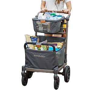Wadabuggy Heavy Duty Folding Shopping & Utility Cart, Glides Effortlessly - Easy to Maneuver, Lightweight Push & Pull Behind Cart w/3 Storage Baskets