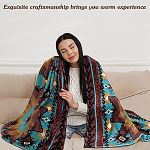 2 Pcs Aztec Blankets Aztec Throw Blankets Southwestern Navajo Tribal Warm Blanket Native American Decor for Camping Travel Gift Bedroom Living Rooms Couch Bed Chair Decor, 39 x 47 Inch