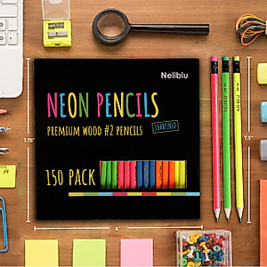 Premium Quality Pencils In Bulk - 150 Neon #2 Sharpened Wood Pencils for Kids and Adults