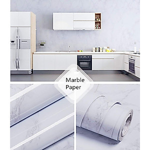 Boeoanay 16"x 400" Marble Wallpaper Granite Grey White Vinyl Film Self Adhesive Removable Peel and Stick Countertop Paper Decorative Furniture Cabinet Waterproof