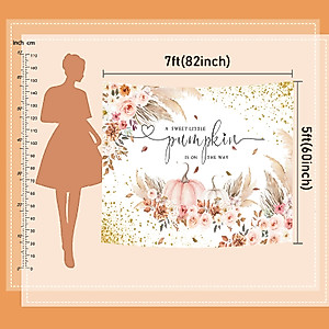 Mocsicka Pumpkin Backdrop for Girl Boy Autumn Fall Pumpkin Baby Shower Party Decorations Boho Blush Floral A Little Pumpkin is On The Way Baby Shower Cake Table Banner (Pink, 7x5ft(82''x60''))