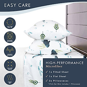 Where The Polka Dots Roam Nautical Ocean Full Bedding Set - 4 Piece Super Soft Kids Bed Set with Fitted Sheet, Flat Sheet, and Pillowcases - Underwater Sea Creatures Design for Boys Girls Room Décor