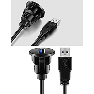 Small USB 3.0 Male to Female AUX Flush Panel Mount Extension Cable for Car Truck Boat Motorcycle Dashboard 3ft