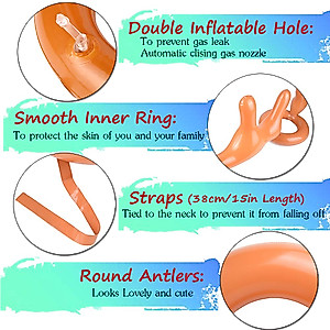 2 Set Inflatable Reindeer Antler Game (2 Reindeer Antler Hat with 12 Ring Toss, 2 Red Reindeer Nose, 1 Medal and 1 Hand-held Pump) Great Family Christmas Party Games