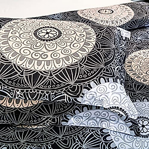 Sviuse Bohemia 3pc Duvet Cover Set King Size Grey Bohemian Print Duvet with Zipper Closure, 1 Duvet Cover + 2 Pillow Shams (3, King)