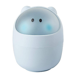 Desktop Mini Trash Bin, Cute Desktop Trash Can Flip Garbage Storage Bucket Cartoon Desk Waste Container Bucket Trash Can (Blue)
