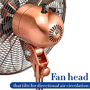 DecoBREEZE Pedestal Standing Floor Fan, 3 Speed Oscillating Fan with Adjustable Height, Pearl Black, Retro Fan, 16 inches