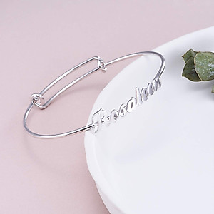 RMREWY Sterling Silver Personalized Name Bracelet Handmade Engrave Name Adjustable Bangle Custom Jewelry Christmas Gift for Women Mom