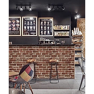 Hopeak Red Brick Wallpaper, Self-Adhesive Peel and Stick Wallpaper Waterproof and Removable Good for Home Decoration and Furniture Renovation (17.5 x 118 Inch)