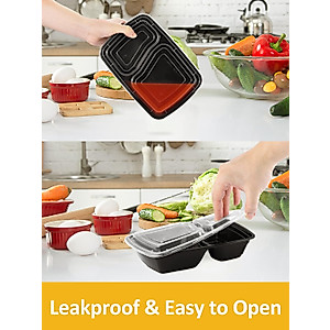 NEEBAKE 60 Sets 32oz Meal Prep Containers 2 Compartment - Plastic Food Storage Containers 2 Compartments with Lids