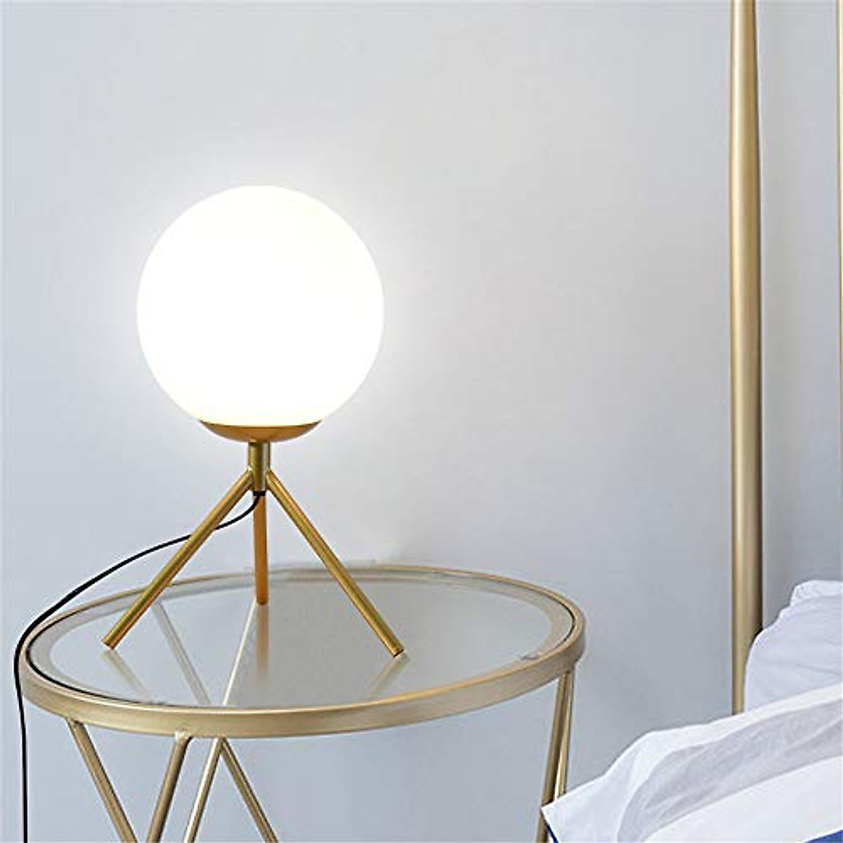 BAYCHEER Modern 1 Bulb Industrail Glass Globe Metal Table Lamp, Reading Book Light with Ball White Glass Shade Nightstand Bedside Desk Lamp for Bedroom Living Room Office,Gold