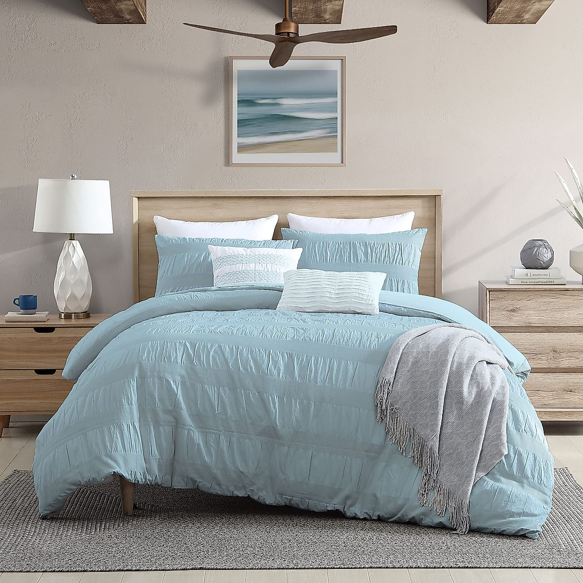 Swift Home Moselle 100% Cotton Ruched & Waffle Weave Bedding Duvet Cover Set, All Season & Breathable, Oeko-TEX Certified – White, Full/Queen (Comforter NOT Included)