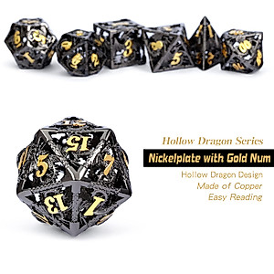 Dragon Hollow Metal DND Dice Set, DNDND 7 D&D Die Set with Metal Gift Tin for Dungeons & Dragon Game (Black with Gold Number)