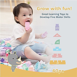 MOOMU Soft Building Blocks, Baby Ages 6 Month Old and up, STEM Montessori Preschool Learning Stacking Block Kit Educational Infant Safe Soft Blocks for Baby Toddlers 1-3 Years 40 PCs
