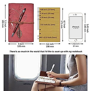 Refillable Leather Journals Notebook A6(7×5inch) Lined Paper Travel Diary Women's Small Pocket Notebook, Journals to Write in for Women Best Gift for Teens(Wine Red)