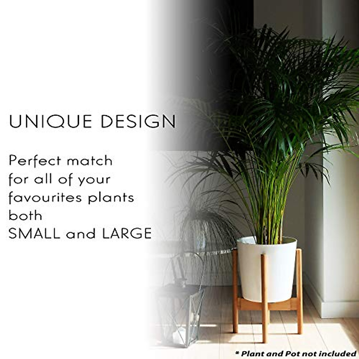 GreeMoose Plant Stand I Mid Century Indoor, Bamboo, Wooden, Adjustable (8-12 Inch), Tall Modern Plant Holder (Planter Not Included)