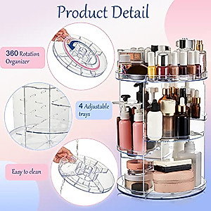 Maitys Set of 2 360° Rotating Makeup Organizer and Cosmetic Display Cases 3 Drawers Stackable Storage Box Adjustable Cosmetic Storage Display Case for Jewelry Accessories Lipsticks, Clear Transparent
