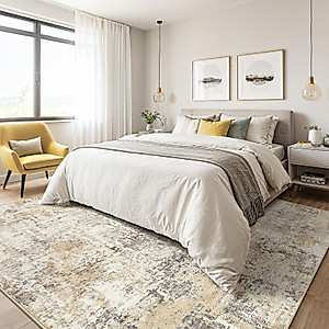 8x10 Area Rugs Living Room Rug: Large Soft Machine Washable Abstract Modern Stain Resistant Indoor Floor Carpet Low Pile Accent Rug for Bedroom Dining Room Office Nursery Kitchen Home- Grey Gold