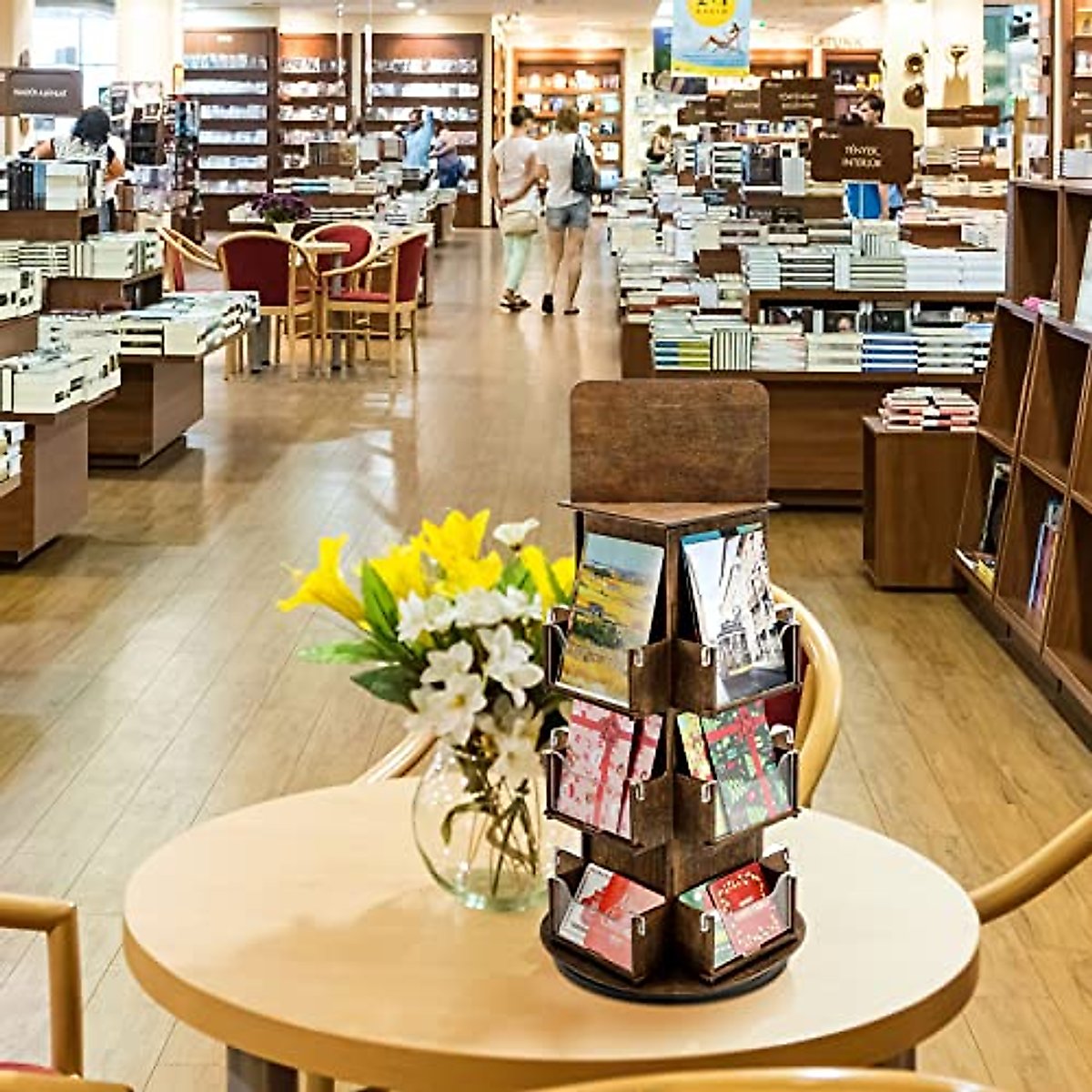 Rotating Display Stand 3 Tier Wood Rotating Rack 4 Sided Display Rack Counter Top Spinner Display Stand 360 Degree Rotating Tabletop Display Stand for Retail Trade Shows Craft Shows Showcase (Brown)