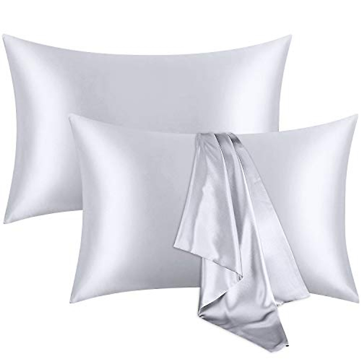 AIMTOP Satin Pillowcases for Hair and Skin, Silver Grey Silk Pillowcases Standard Size Set of 2, Lightweight Soft Microfiber Pillow Case with Envelope Closure (20x26 Inches)