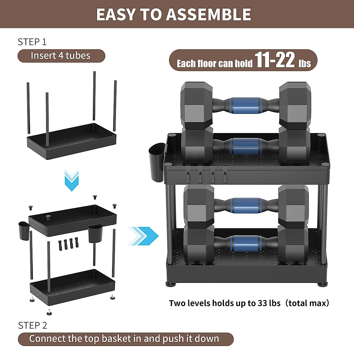 3 Pack Under Sink Organizer, 2 Tier Under Bathroom Sink Storage Organizer, Sturdy Bathroom Storage Shelf, Multi-purpose Bath Collection Baskets for Kitchen Countertop Cabinet Pantry
