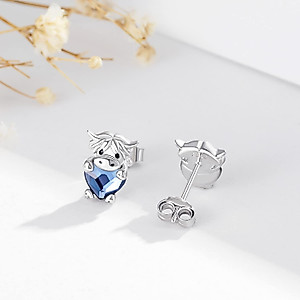 JUSTKIDSTOY Highland Cow Earrings 925 Sterling Silver Cute Animal Cow Stud Earrings Cow Stuffed Jewelry Mothers Day Gifts for Mom Women Girls Daughter