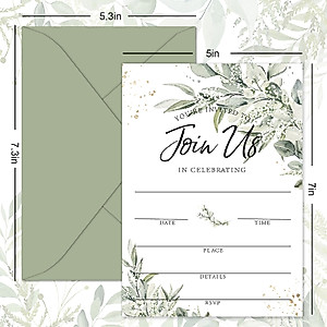 Whaline 25 Sets Greenery Invitations with Envelopes Stickers Sage Green Leaves Invitation Cards Blank Invites for Spring Wedding Reception Bridal Baby Shower Birthday Dinner Party, 5 x 7 Inch