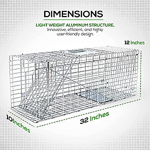 SAFETRAP Large Cage Trap for Live Animals + Bite Proof Gloves - 32" One-Door Humane Live Cage - Heavy Duty Animal Trap - Ideal to Catch & Release Raccoon, Chipmunk, Rabbit, Groundhog, Cat