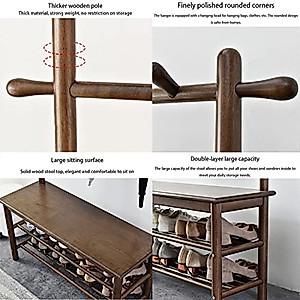FOLREORP 3-in-1 Hall Tree Entryway Coat Rack solid wood Freestanding Coat Rack with Shoe Bench and Shoes Organizer Shelves Coat Tree Stand for Bedroom Foyer Entryway bench Hallway Living Room