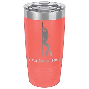 LaserGram 20oz Vacuum Insulated Tumbler Mug, Pole Dancer, Personalized Engraving Included (Coral)