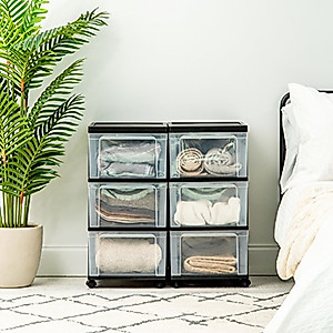 IRIS USA NC-3 Wide Storage Cart, 3 Drawer (2 Pack), Black, 2 Count