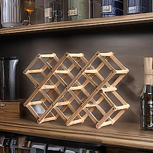VGWHY Wine Rack, Wooden Wine Rack for 10 Bottle, Free Standing Wine Storage Racks Foldable for Kitchen, Party, Home Kitchen Bar Cabinets (Natural)
